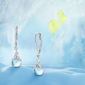 Moonstone Leverback Earrings for Women Sterling Silver Tree Life 6mm Moonstone Dangle Earrings Jewelry Gifts Hypoallergenic Earrings for Women Daughter Sensitive Ears