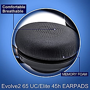 Earpads Replacement for Elite 45h, Evolve2 65 MS/UC Wireless Headphones - Protein Leather/Ear Cushion/Ear Cups by JESSVIT (Black)