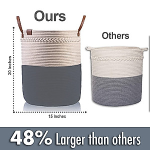 CML Colton Michael Living Premium Cotton Rope Basket Laundry, Toys, Blankets, Clothes, Hamper,Cream and Grey,20inh x 15inw