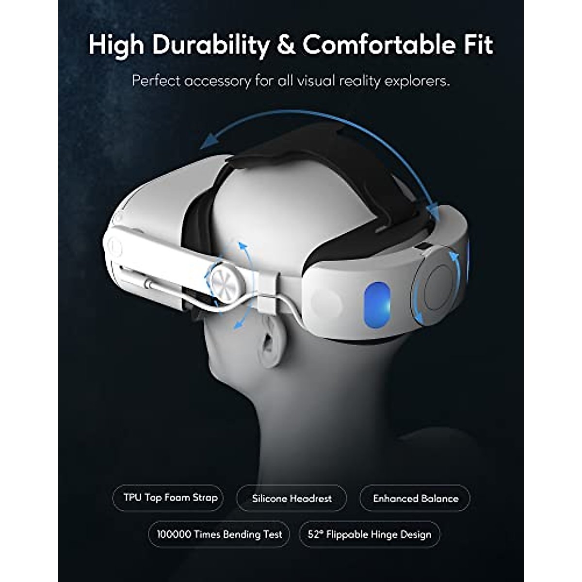 TILLMAO OQ2 Pro Elite Head Strap, VR Accessories Compatible with Oculus Quest 2, One-Click Release Function Design, 6000mah Battery with LED Display Screen, RGB Breathing Lights, Counter Balance