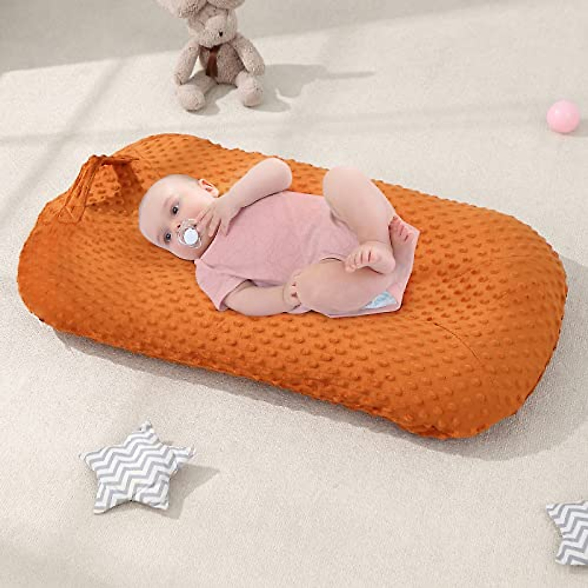 Newborn Lounger Cover, Minky Removable Slipcover for Baby Boy Girl Snugly Fits for 29 x 17 x 4 inches Infant Padded Lounger, Premium Quality Microfiber, Ultra Soft Comfortable (Pumpkin Spice)