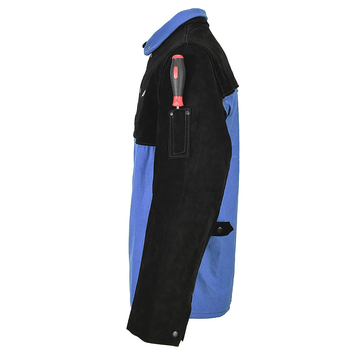 QeeLink Welding Jacket Split Leather Sleeves | Premium Flame Resistant Cotton Body Welder Jackets, Medium