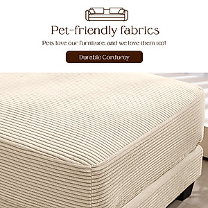 Bumblr Corduroy Ottoman for Modular Sectional Sofa, Modern Movable Ottoman Footrest for Living Room, Bedroom and Office, Beige