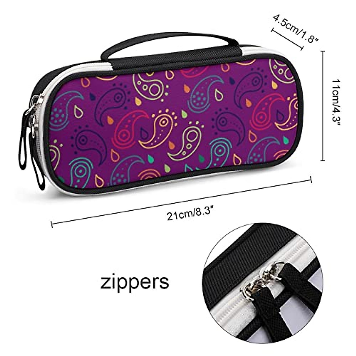 Abstract Paisley Pattern PU Leather Pencil Pen Case Organizer Travel Makeup Handbag Portable Stationery Bag