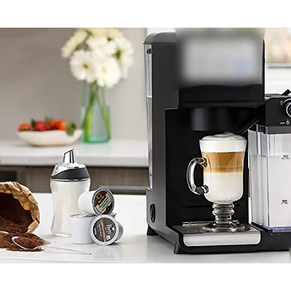 J&M Design 2-Pack Sugar Dispenser & Shaker For Coffee , Cereal , Tea & Baking with Pour Spout and Lid for Easy Spoon Measuring Pouring - 7.5oz Glass Jar Container - Coffee Bar Accessories & Essentials