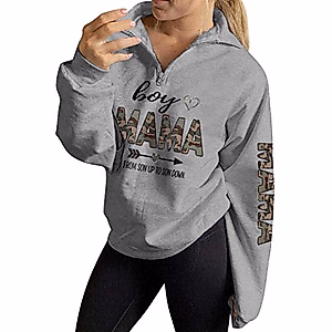 Women Boy Mama from Son Up to Son Down Sweatshirts Mom of Boys Shirts Zipper Lapel Neck Short Sleeve Tops
