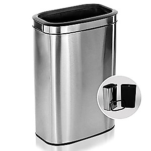 Alpine Industries 40 L / 10.5 Gal Stainless Steel Slim Open Trash Can - Compact Garbage Bin - Wide Access Top Slender Durable Receptacle with Sturdy Plastic Liner