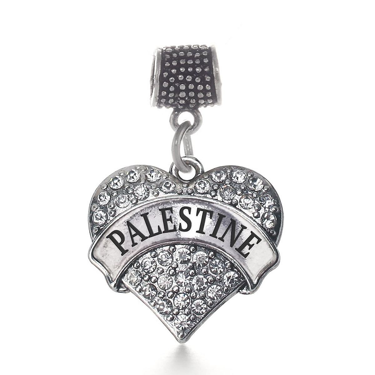 Inspired Silver - Palestine Memory Charm for Women - Silver Pave Heart Charm for Bracelet with Cubic Zirconia Jewelry