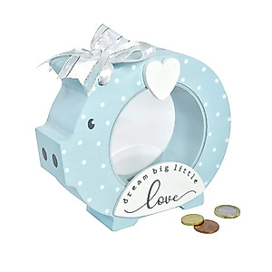 I’m Solid Wood Piggy Bank Coin Bank Savings Money Bank, Adorable Gifts for Baby Birthday Boys Girls Kids Child to Cherish Baby Shower, Keepsakes & Nursery Décor “Dream Big Little Love” (Dot Blue)