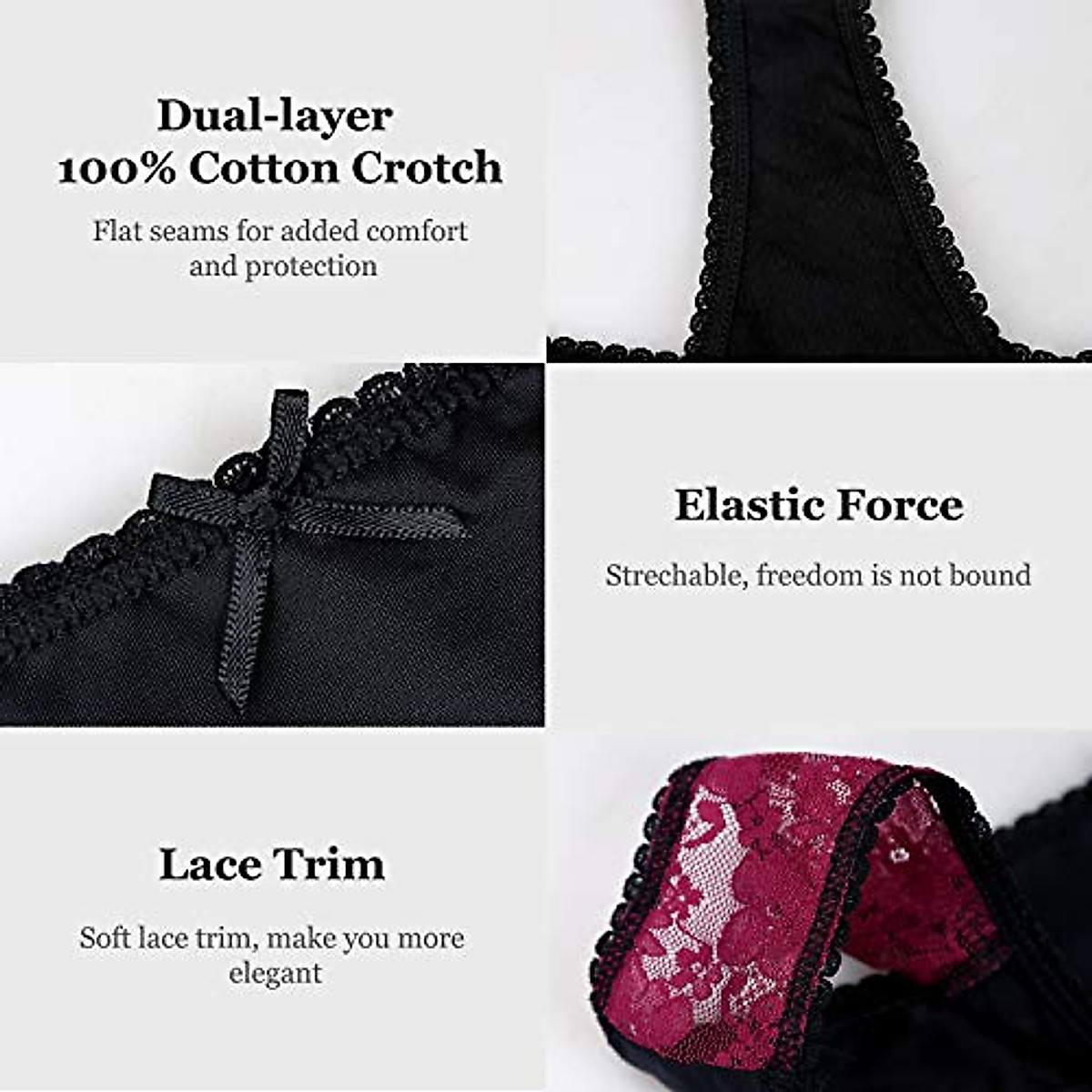 LYYTHAVON 7 Pack Thongs for Women, Lace Stretchy Spandex Nylon Underwear (Multicolored C, 7 Pack, X-Large)