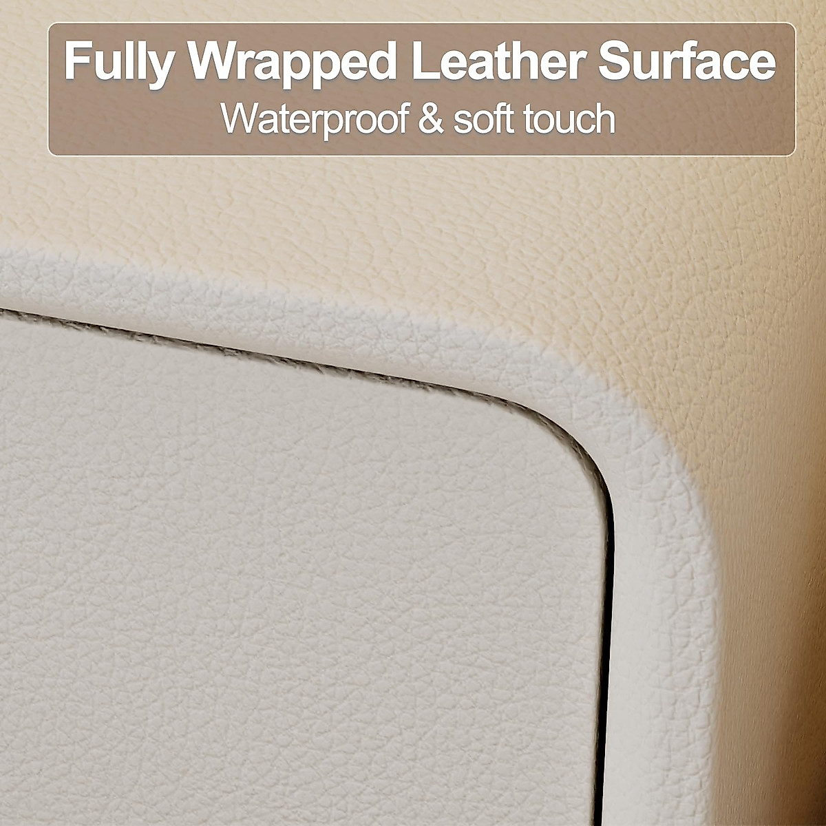 KASLANDI Solid Wood Nightstand - White Bedside Table with Leather Surface, Small Nightstand with Drawers for Bedroom