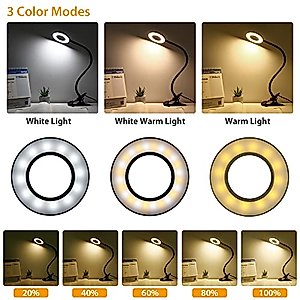 iVict Clip on Ring Light, USB Desk Lamp with 3 Color Modes, 10 Brightness Levels, Eye Protection LED Desk Light, 360° Flexible Gooseneck LED Desk Lamp for Desk Headboard and Video Conferencing