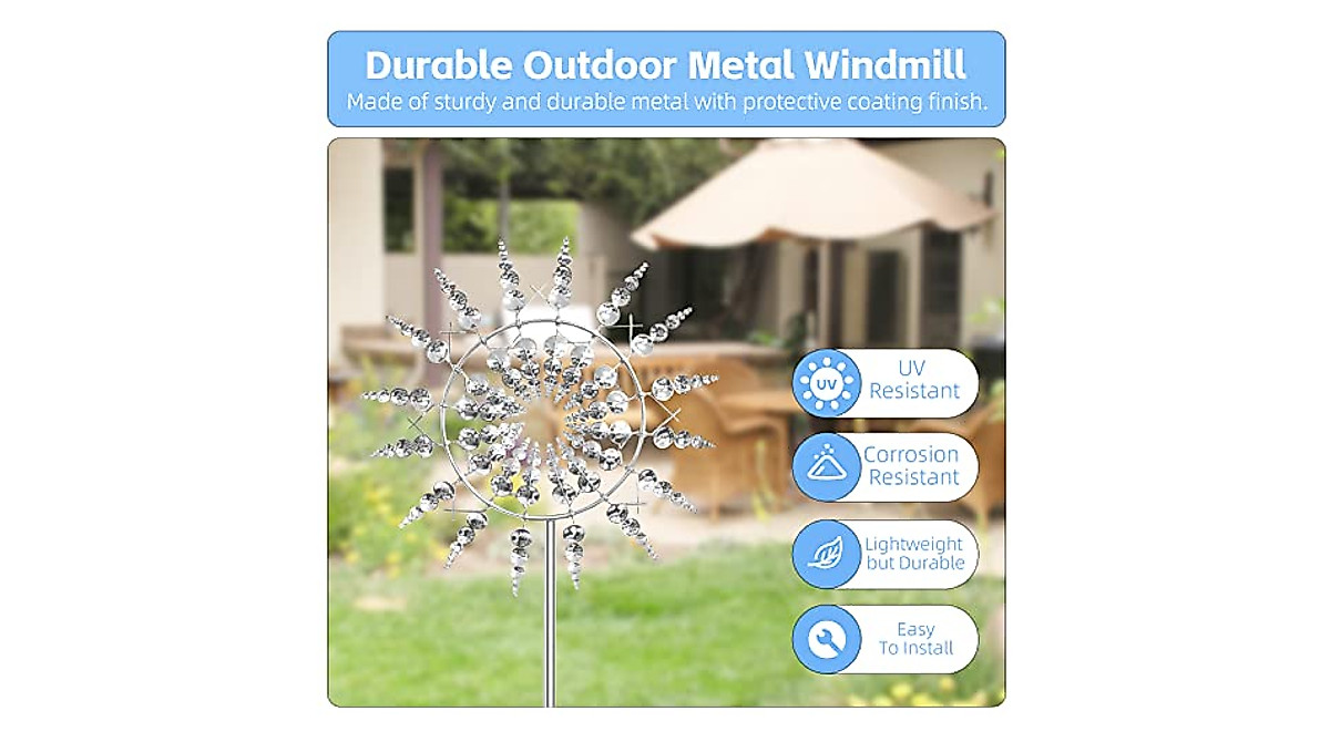 3D Wind Kinetic Sculpture - Silver Metal Wind Spinner for Garden
