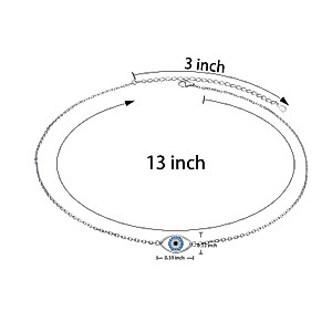 Alphm S925 Sterling Silver Evil Eye Choker Short Dainty Adjustable Pendant Necklac for Women Jewelry