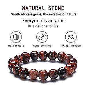 VIVISWAN Natural 10-12mm Gorgeous Semi-Precious Gemstones Healing Crystal Stretch Elastic Beaded Bracelet Unisex Yoga Meditation Relax Anxiety Bangle for Womens Mens
