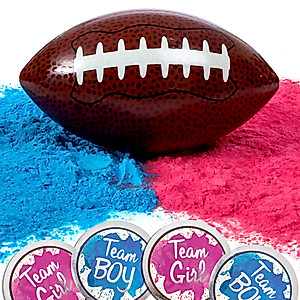 Gender Reveal Football with Pink & Blue Powder - Includes Team Boy and Girl Voting Stickers - Baby Reveal Party Ideas Touchdowns Or Tutus Exploding Reveal Ball Decorations Quarter Back Cheerleader