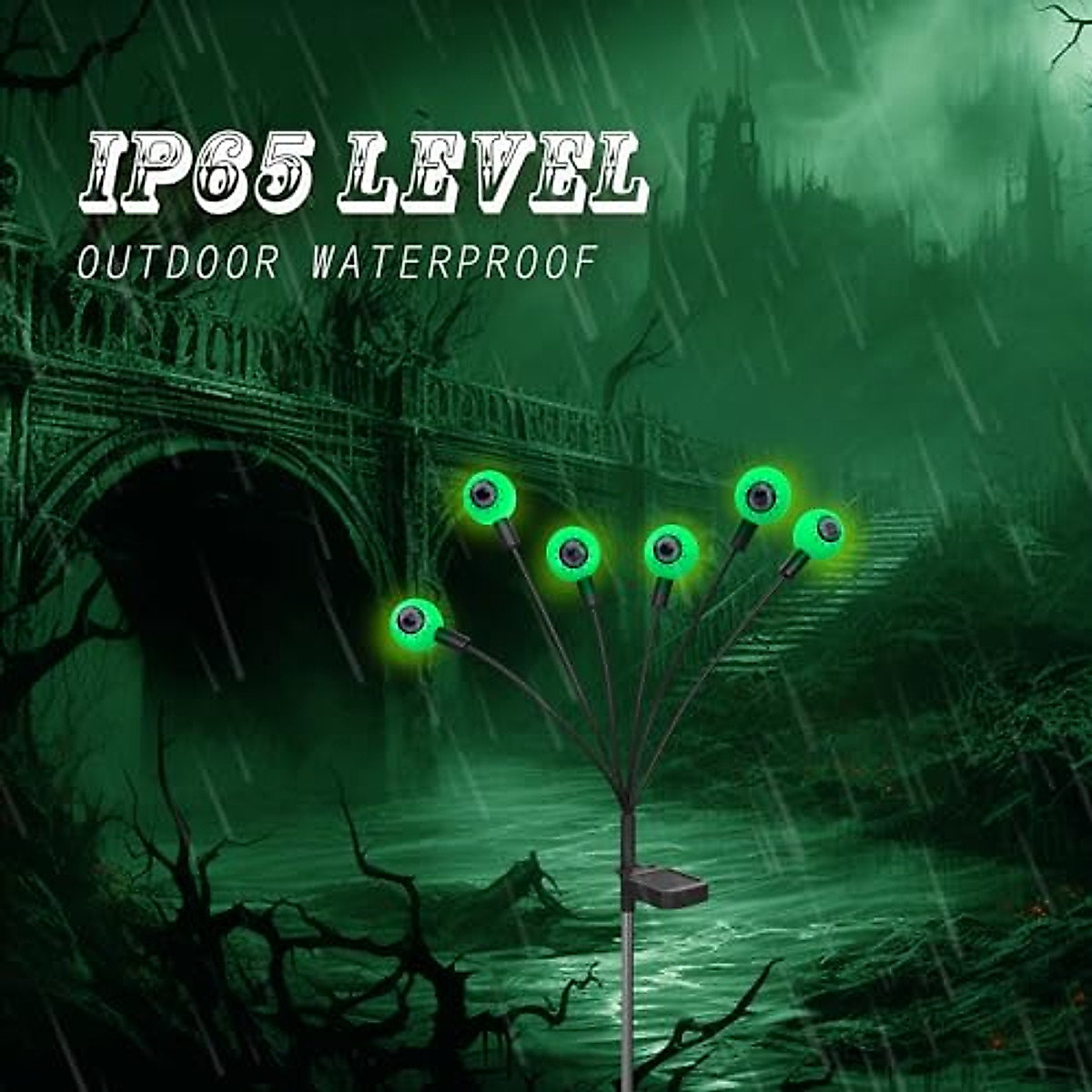 Halloween Decorations Outdoor Solar Scary Eyeball Lights - 2 Pack 12 LED Waterproof Halloween Path Lights, Green Eyeball Swaying Firefly Lights for Yard/Garden/Lawn/Party/Landscape Decoration