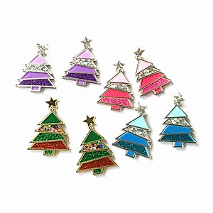 Pingyongchang Christmas Tree Acrylic Glitter Earrings for Women Lightweight Stars Drop Dangle Earrings Statement Holiday Jewelry Xmas Gifts-Pink