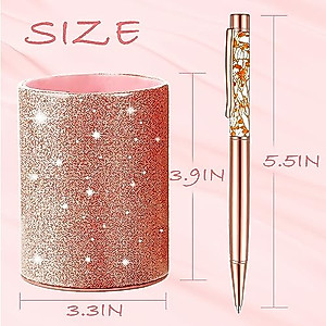 8 Pcs Rose Gold Ballpoint Pen with Pen Holder, Office Supplies Set Glitter Pen Metal Ballpoint Pens Crystal Diamond Pen Black Ink Desk Organizer for Women Girls Rose Gold Desk Accessories Gifts