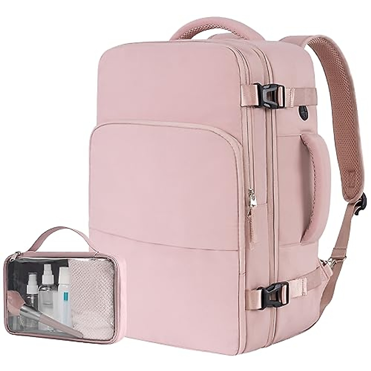 Beraliy Travel Backpack, Airline Approved Personal Item Bag, Carry On Backpack for Women,Lightweight Weekender Bag, Laptop Backpack Hiking Business Casual Daypack, Pink