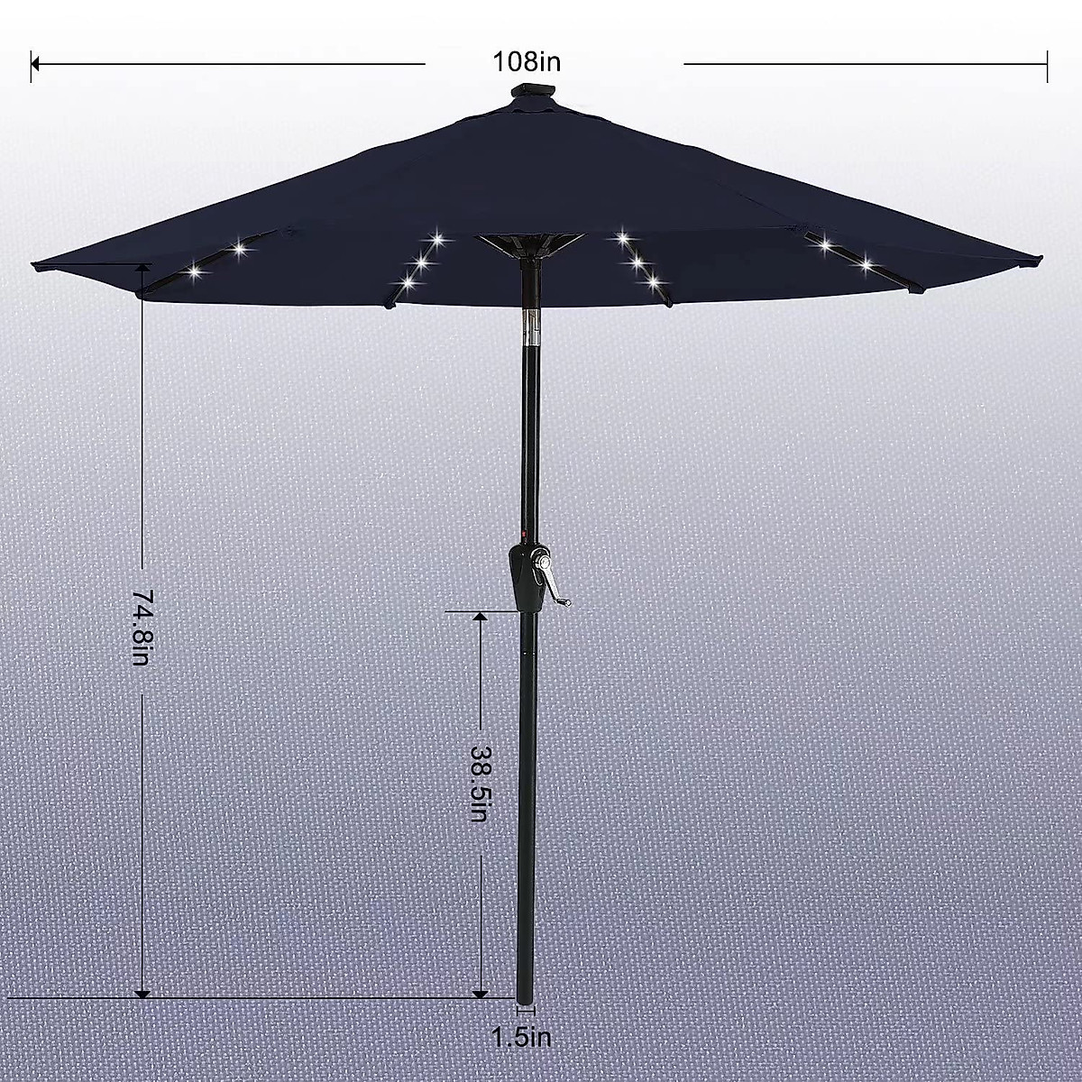 ABCCANOPY Durable Solar Led Patio Umbrellas with 32LED Lights 9FT (Navy Blue)