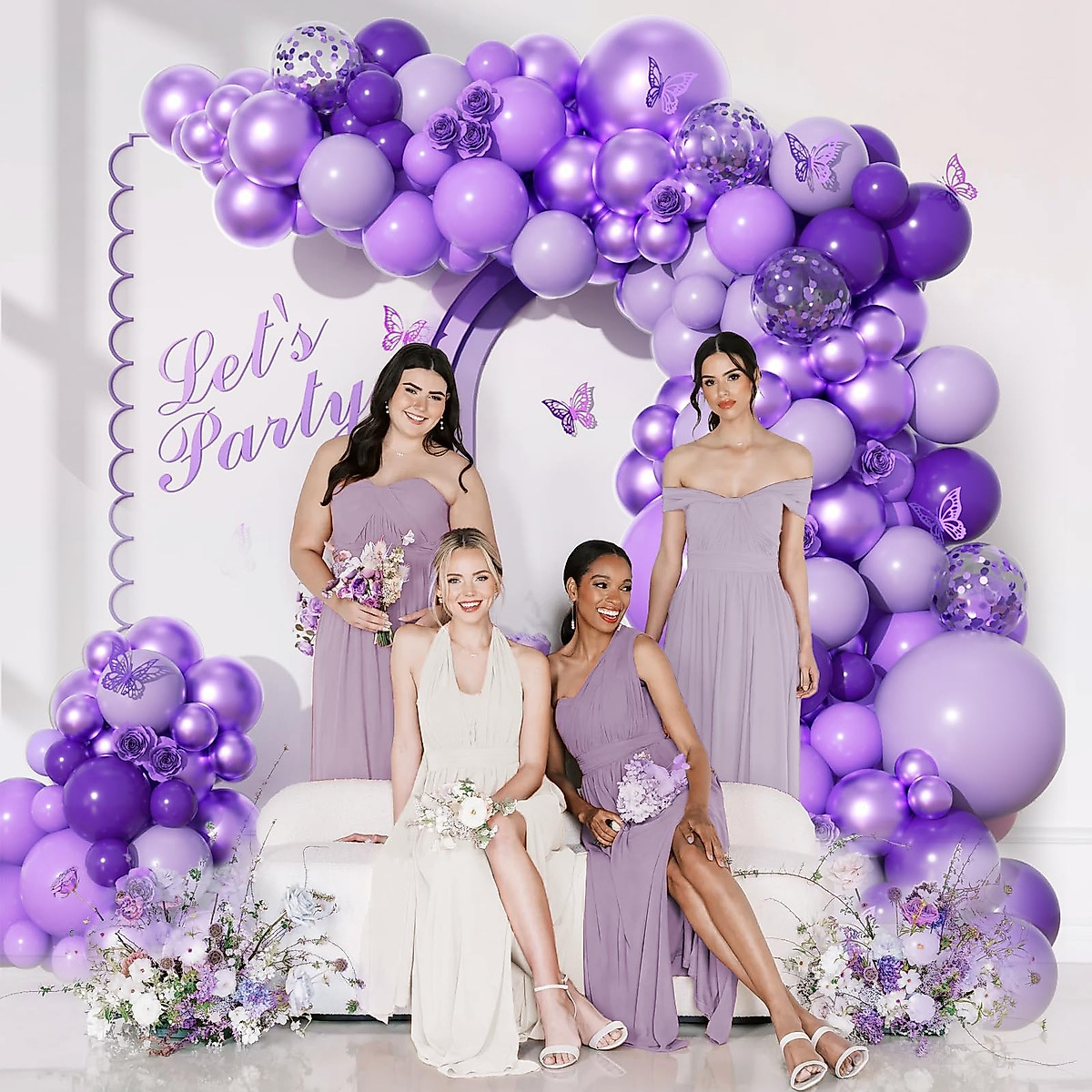 136pcs Purple Balloons Garland Arch Kit, 18 12 10 5 In Dark Light Metallic Purple Confetti Latex balloons Different Sizes for Purple Birthday Butterfly Wedding Baby Shower Party Decorations