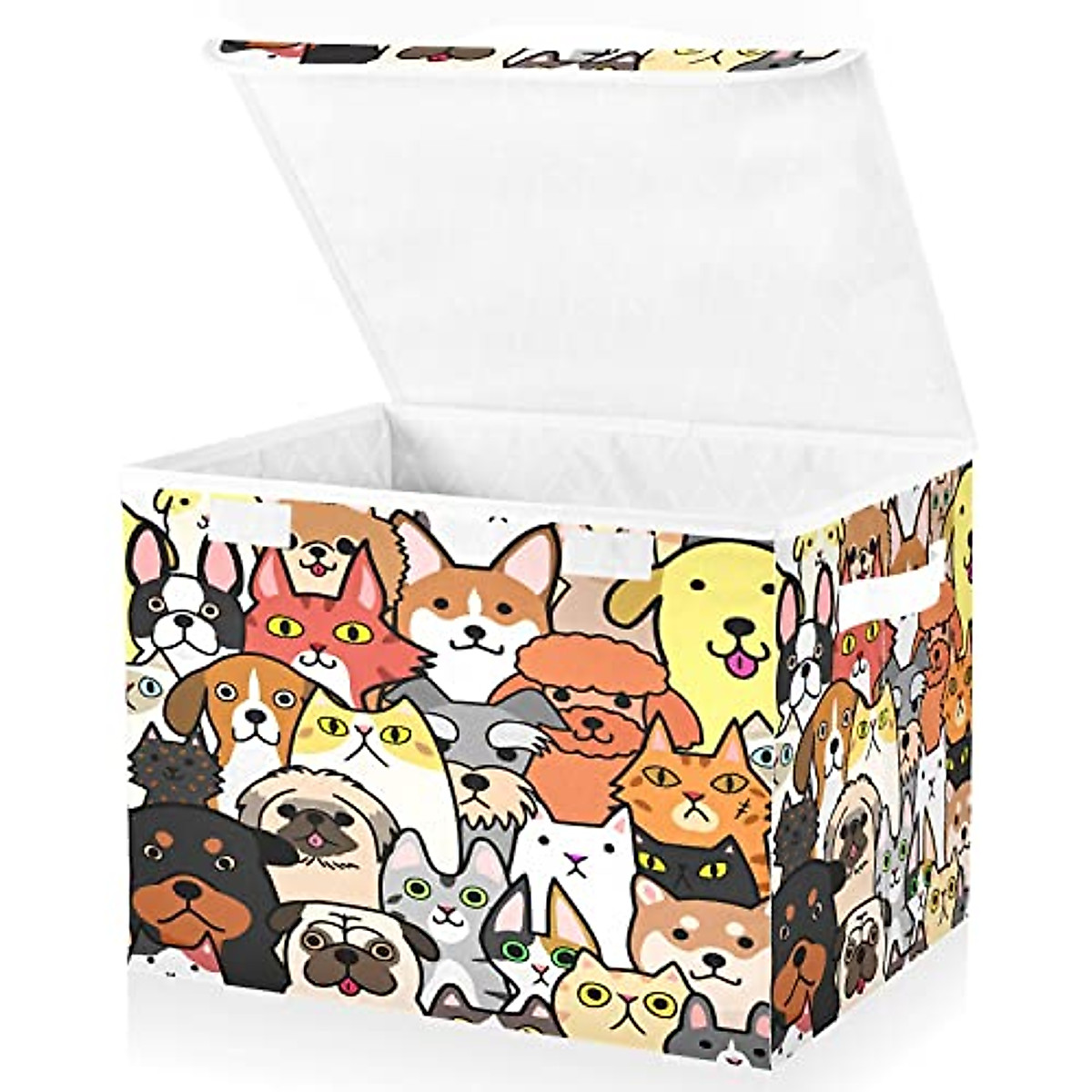 Kigai Storage Basket Cute Dog Storage Boxes with Lids and Handle, Large Storage Cube Bin Collapsible for Shelves Closet Bedroom Living Room, 16.5x12.6x11.8 In