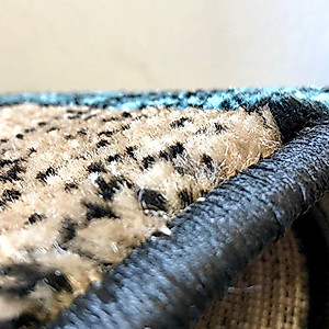 Modern Area Rug for Living Room Abstract in Brown Cream Blue Checkered, Size: 3'11" x 5'7"