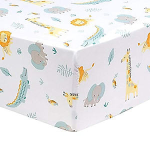 Sammy & Lou Jungle Pals 4-Piece Baby Nursery Crib Bedding Set for Boys, Includes Quilt, Fitted Crib Sheet, Crib Skirt, and Plush Toy