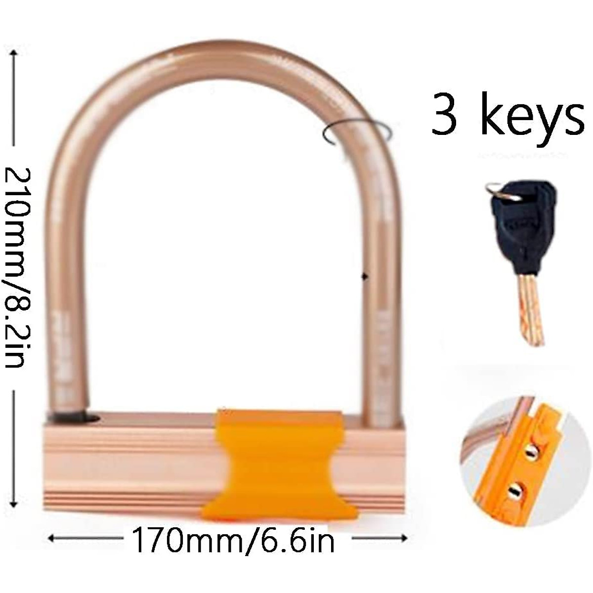 DULASP Anti-Theft Lock U Lock, Bicycle Lock, Motorcycles Lock Gate Lock for Road Mountain Bike, Motorcycle, Stroller 6.6in X 8.2in Gold Bicycle U-Shaped Lock