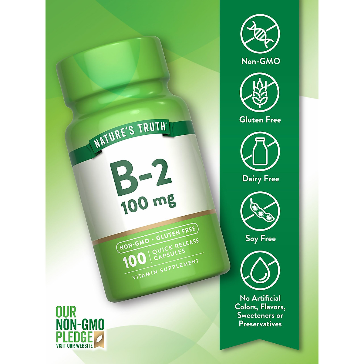 Nature's Truth B2 Vitamin | 100mg | 100 Capsules | Non-GMO & Gluten Free Supplement | Riboflavin