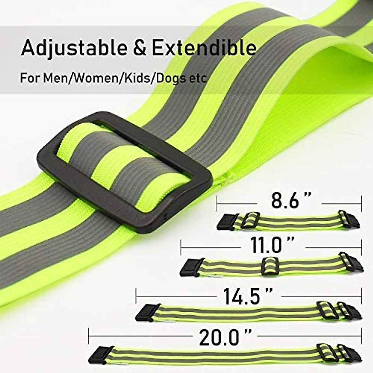 TOURUN Reflective Running Gear Bands Belt for Night Walking, Reflective Bands for Runners Women Kids Men, Bicycle Pants Cuff Bands Clip, Arm Ankle Leg Safety Bands for Cycling (2 Bands)