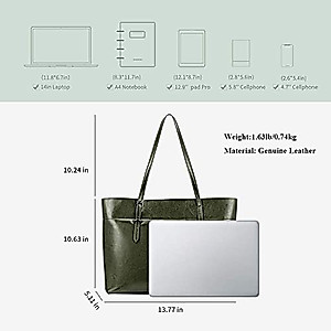 Kattee Vintage Genuine Leather Tote Shoulder Bag for Women Satchel Handbag with Top Handles (1-Green)