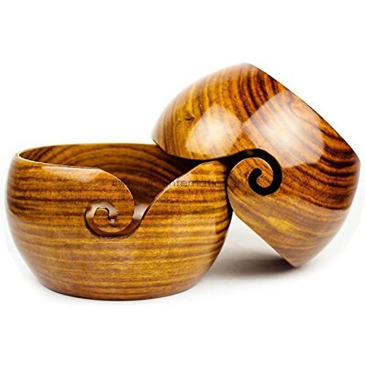 Decorative Yarn Bowl Weaving Supply Circular Yarn Storage Bowl Wooden for Knitting Crochet by SUFY Crafts (Large-7x7x4 Inch), Brown