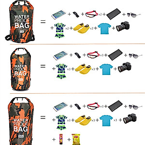 XJPB Waterproof Dry Bag,Roll Top Dry Compression Sack,Camo Outdoor Diving Foldable,for Kayaking, Beach, Rafting, Boating, Hiking, Camping and Fishing,20L