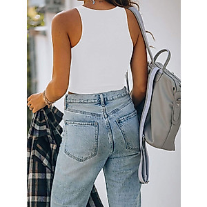 REORIA Women's Sexy Sleeveless High Neck Racerback Cropped Tank Tops Cute Teen Girls Halter Neck Crop Tops Vest White Small