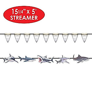 Beistle 4 Piece Shark Banners For Ocean Beach Under The Sea Theme Party Luau Decorations, Birthday Décor, Baby Shower Celebration, 5.25" x 5', Off-White/Gray/Black