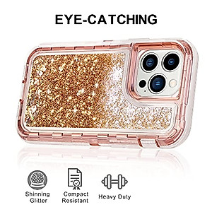 WOLLONY for iPhone 14 Pro Max Case Glitter Floating Liquid Shiny Quicksand Case for Women Girls Heavy Duty Shockproof Protective Case Hard PC Bumper Soft TPU Cover for iPhone 14 Pro Max 6.7''Rosegold