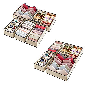 Lifewit 4 PCS Drawer Underwear Organizers, Bundle with 6 PCS Drawer Underwear Organizers, Beige