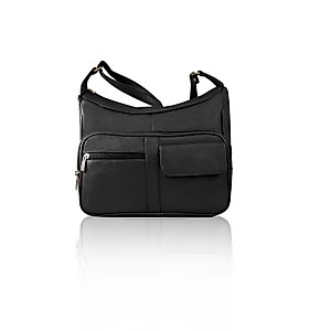 Roma Leathers Gun Concealment Shoulder Purse with Organizer - Cowhide Leather, Adjustable Strap - Black