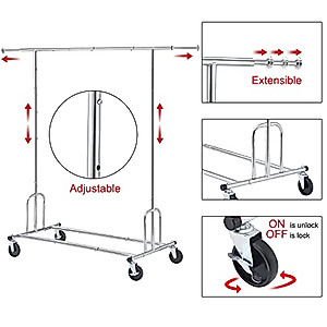 Tajsoon Heavy Duty Clothes Rack,Foldable Garment Rack,Freestanding Commercial Clothing Rack,Adjustable Rolling Clothes Organizer With Wheels And Bottom Storage Display Shelf,Metal,Stackable,Chrome…