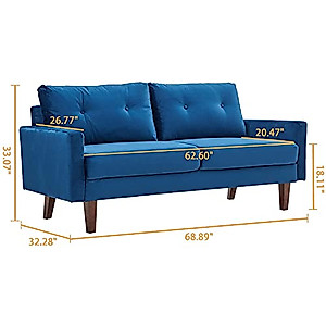 Dreamsir 69" Modern Cream Love Seats Sofa Couch Furniture, Velvet Fabric Mid Century Couch for Living Room, Bedroom, Apartment/Easy, Tool-Free Assembly (Sofa, Navy Blue)