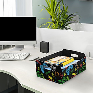 Fabric Storage Cube Gamepad Anime 13.7 × 10.2 × 5.1 inch Decorative Foldable Storage Basket Organizer with Handles Rectangle Thick for Multi Use