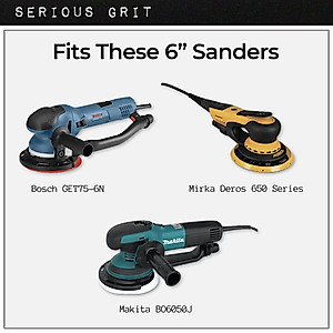 Serious Grit - 6-Inch 15-Hole 120 Grit Sanding Discs - Heavy-Duty Hook & Loop Film Discs - Sandpaper for Random Orbital Sanders - 50 Pack Box