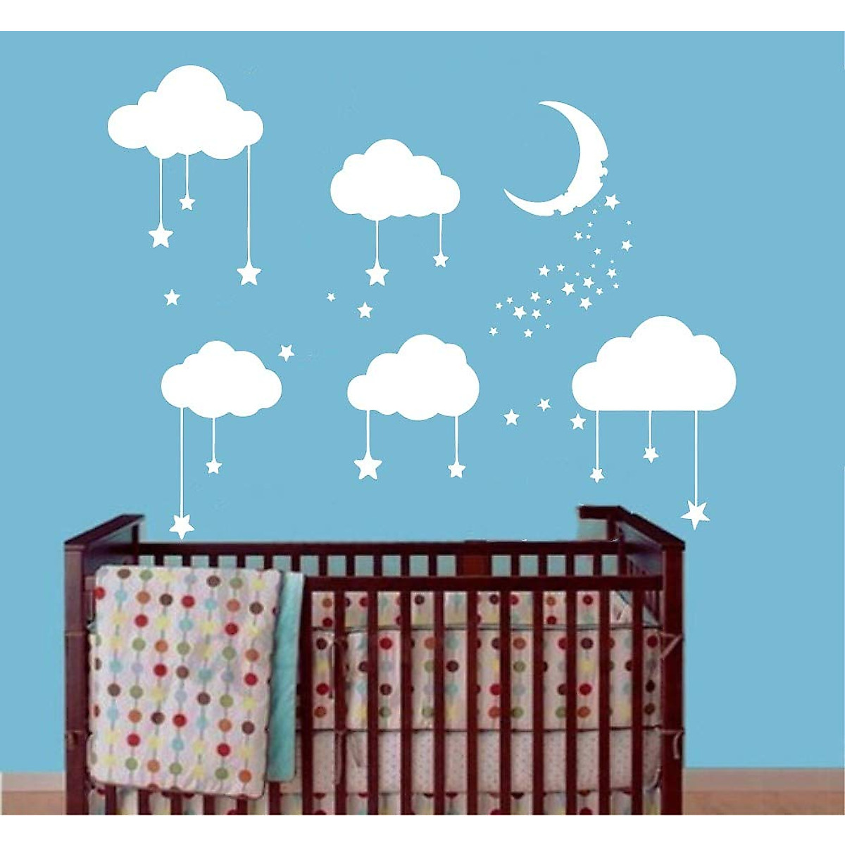 Big Clouds Stars Wall Decal Kids Nursery Bedroom Decor Sticker Clouds Moon Stars Art Baby Decal DIY Decor Clouds Decal (White, 28x35inch)