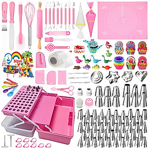 Cake Decorating Kit,488PCS-Piping Bags and Tips Set,Cake Decorating Supplies,Frosting Piping Kit,with 60 Piping Tips Cake Decorating Tools with Multi-Purpose 3-Layer Toolbox with Tray(Pink)