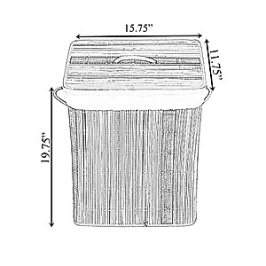 Rectangle Coconut Sticks Collapsible Waterproof Laundry Hamper with Lid and Handles for Organizer, Clothes, Toy Durable Folder Washing Bin for Easy Carrying