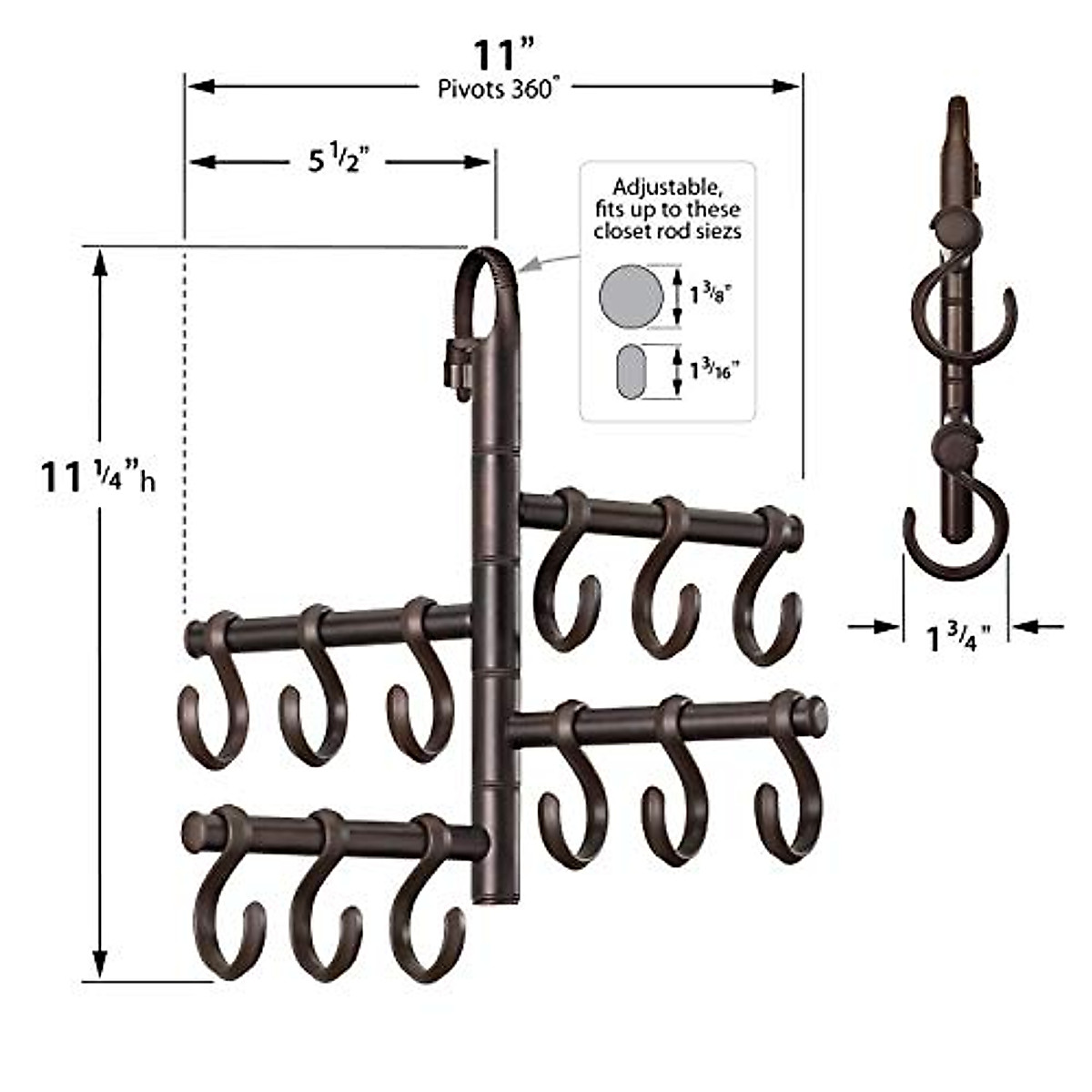 Lynk Hanging Pivoting Belt Rack Tie, Closet Organizer