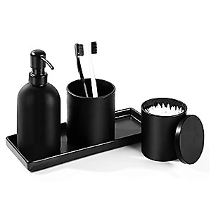 GMISUN Black Bathroom Accessories Set, Matte Black Bathroom Accessory Set, Bathroom Soap Dispenser and Toothbrush Holder Set, Qtip Holder, Modern Bathroom Decor Sets, Glass Bath Accessories Sets
