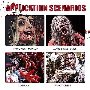 Halloween Sfx Makeup Kit, Contain (Fake Wound Modeling Skin Wax with Spatula, Fake Blood Splatter Spray, Fake Blood Cream, Scab Coagulated Blood Gel, 3 Stipple Sponge), Realistic Washable